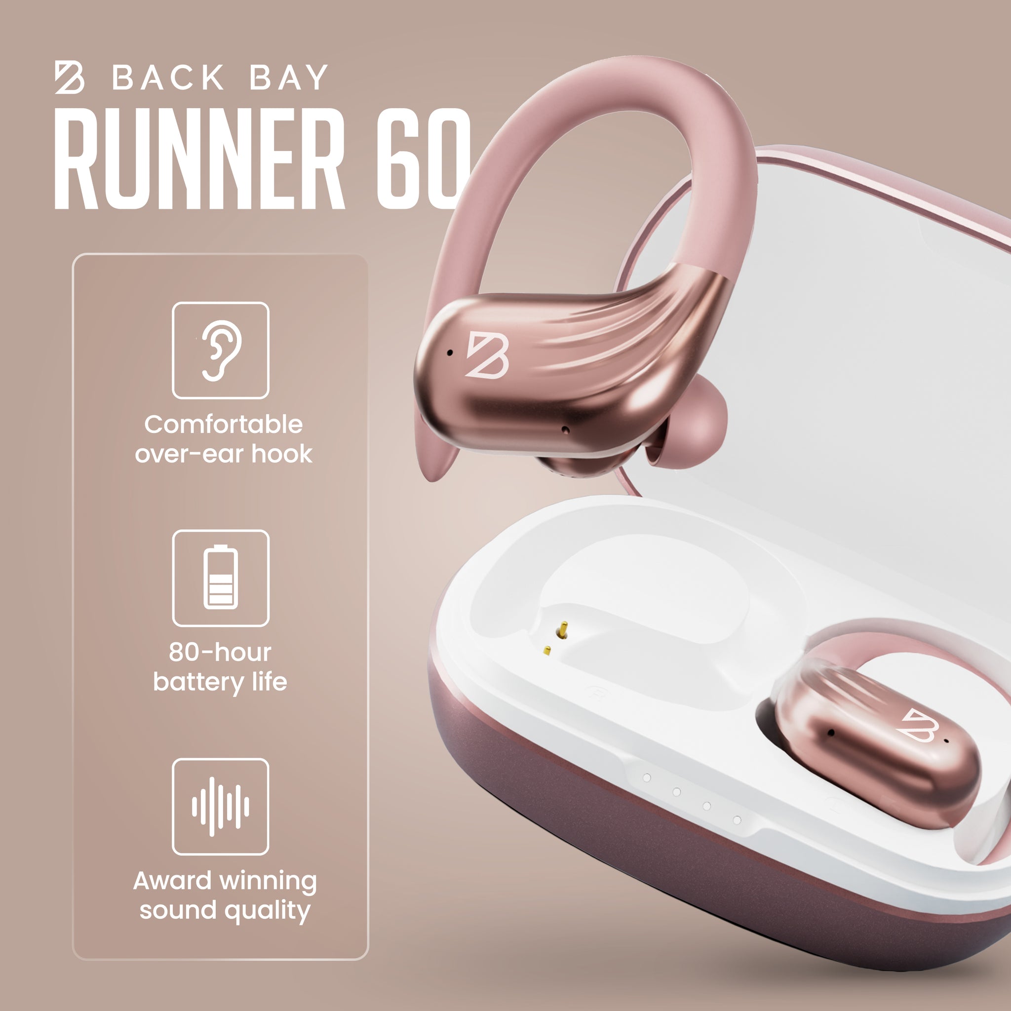 Runner 60 Wireless Earbuds - Waterproof, 80 Hours of Battery, Bass Mode ...