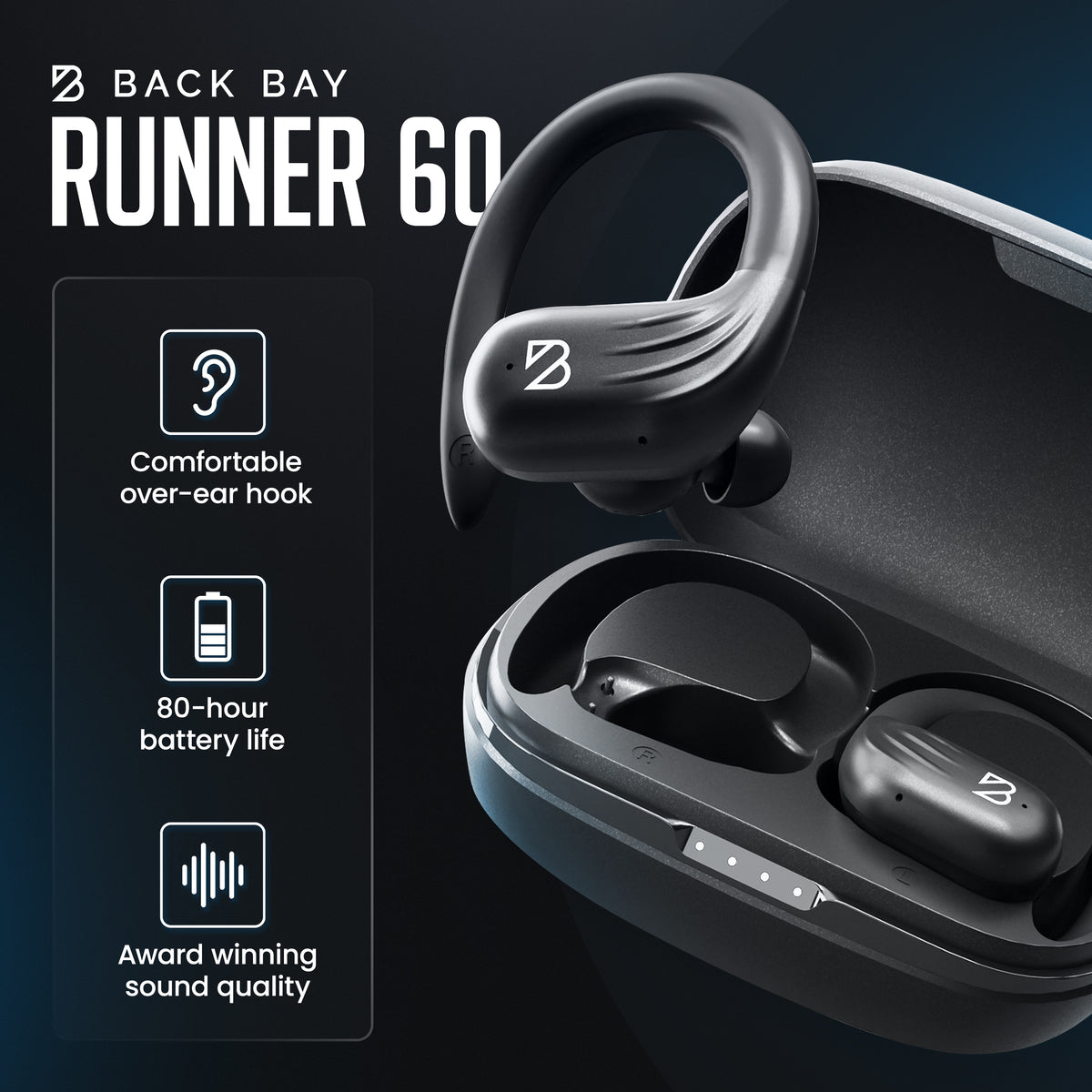 Runner 60 Wireless Earbuds - Waterproof, 80 Hours of Battery, Bass Mode